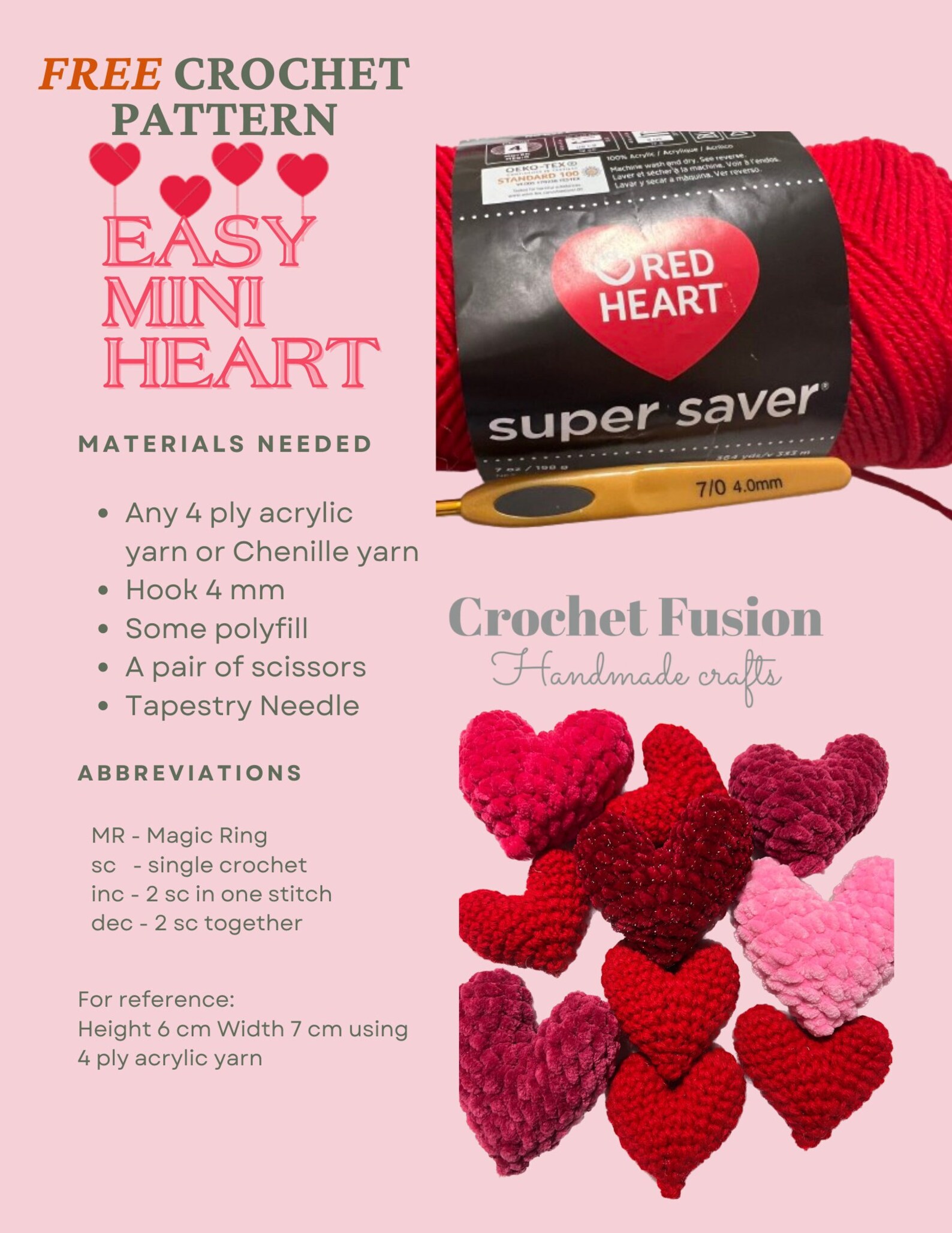 Mini Heart Crochet Pattern | Instant Download | PDF Pattern Only - Etsy