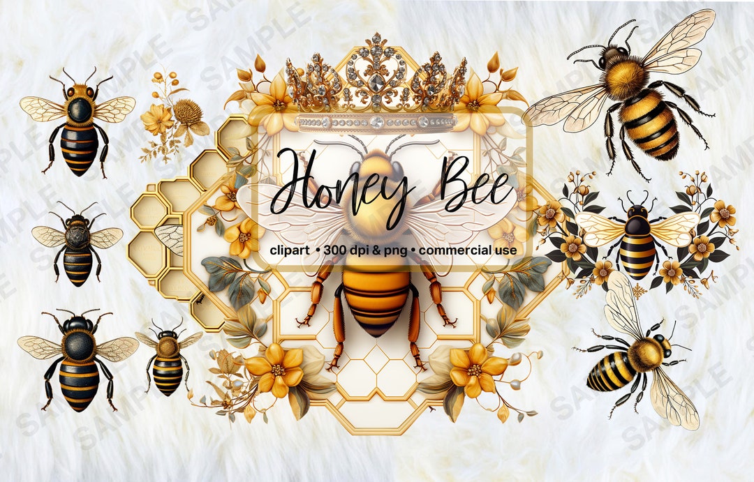 Royal Bees Clipart - Vintage Honey Bee Clip Art With Seamless Honeycomb ...
