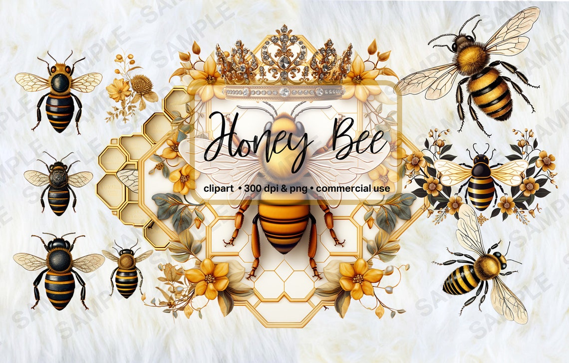 Royal Bees Clipart - Vintage Honey Bee Clip Art With Seamless Honeycomb ...