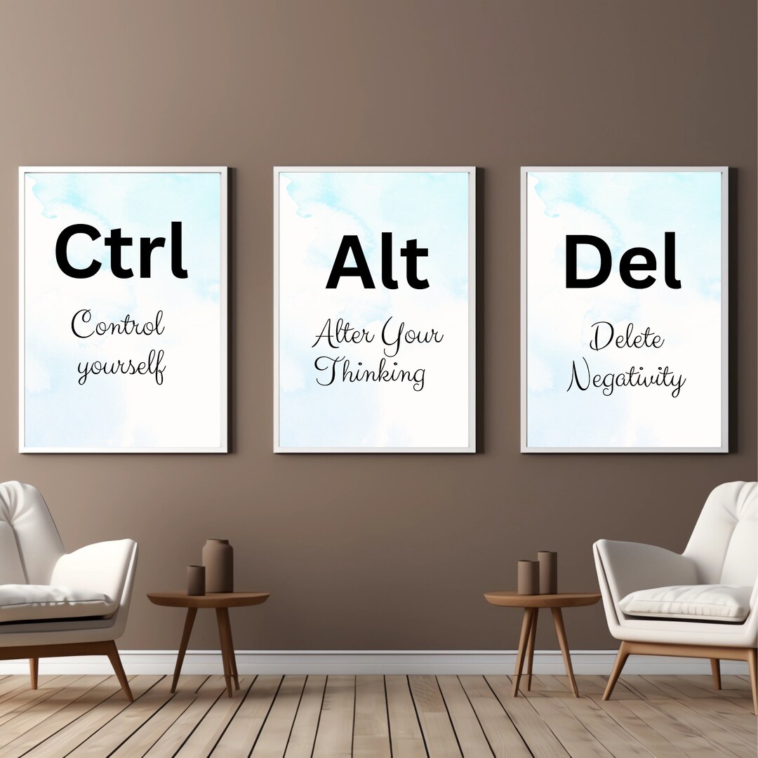 Ctrl Alt Del 3 Panel Printable Wall Art, Motivational Positive ...