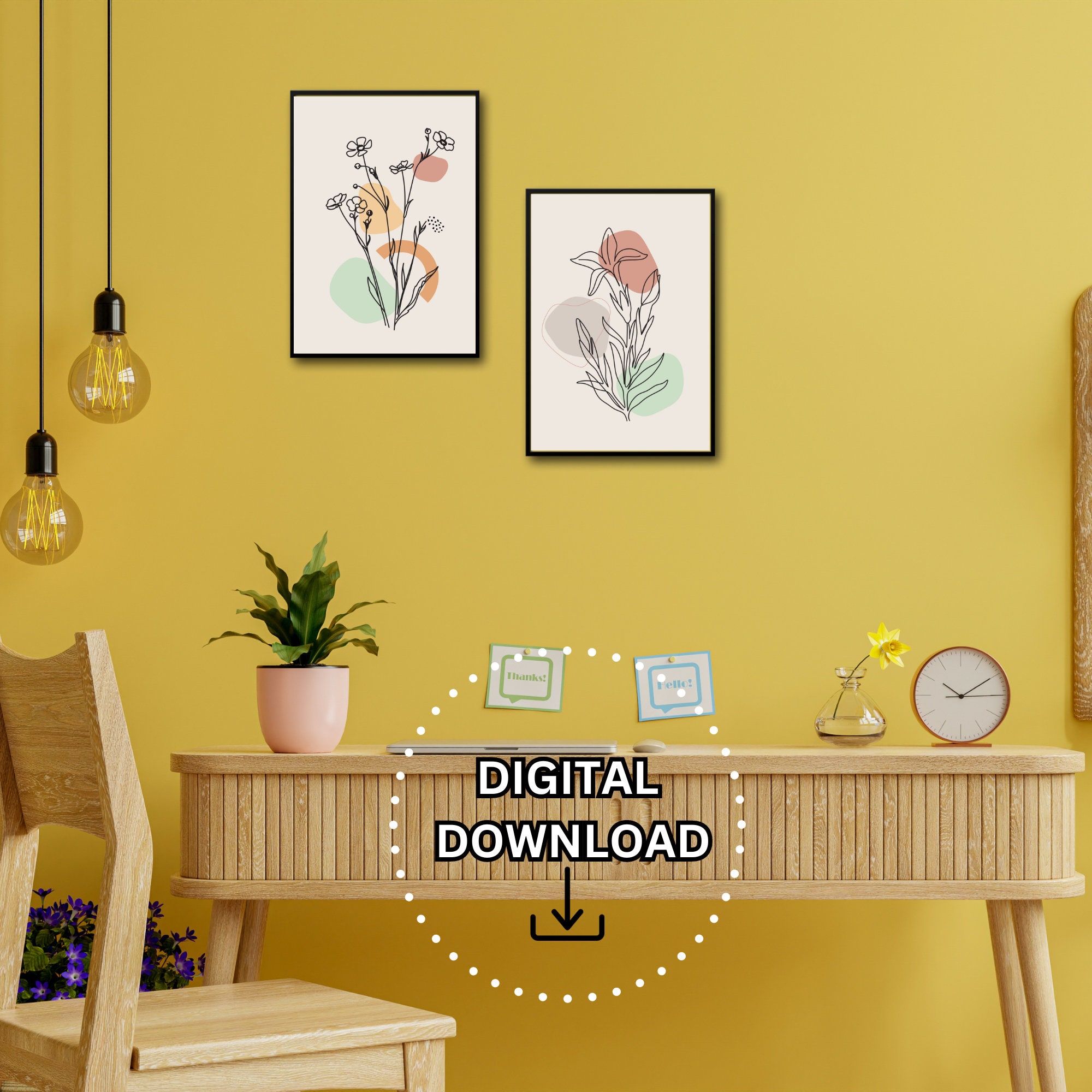 Linear Minimalist Abstract Printable Wall Art , Flowers Printable Art ...
