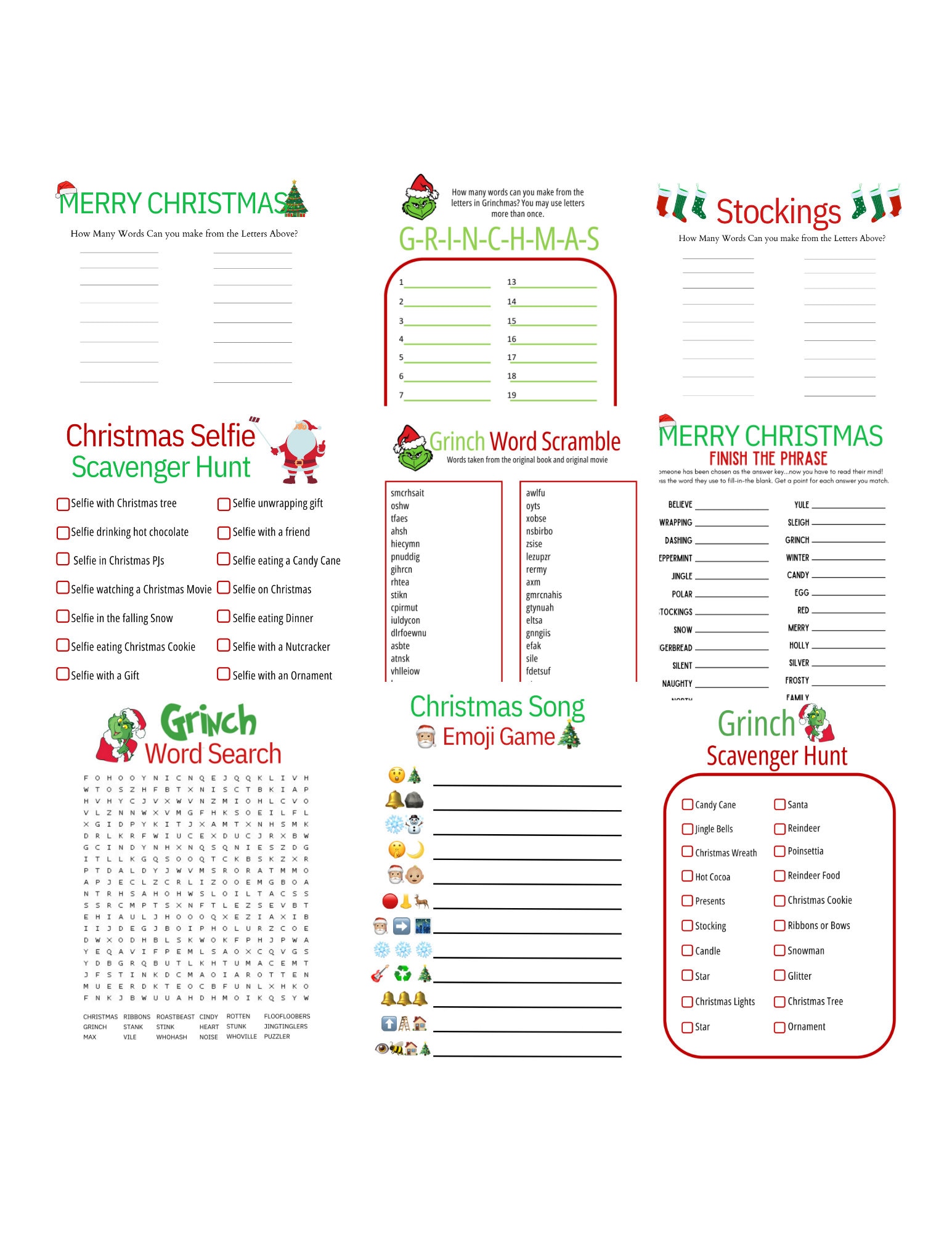 Grinch Games, Christmas Game Bundle, Christmas Party Games, Christmas ...