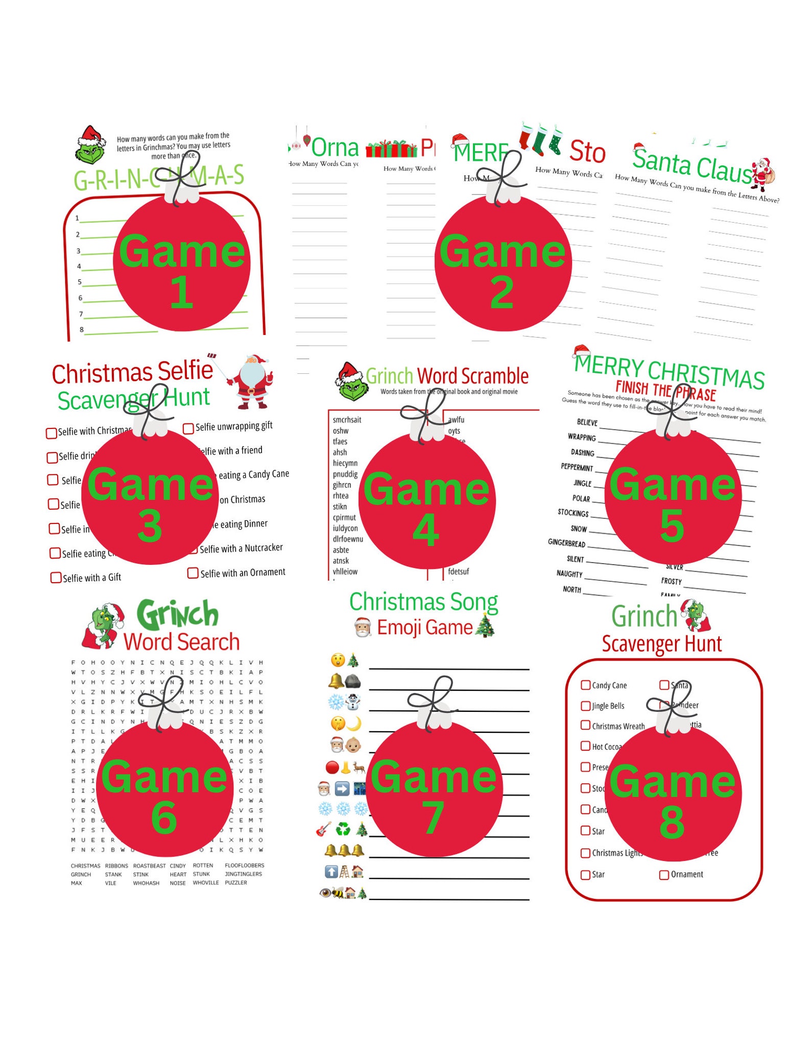 Grinch Games, Christmas Game Bundle, Christmas Party Games, Christmas ...