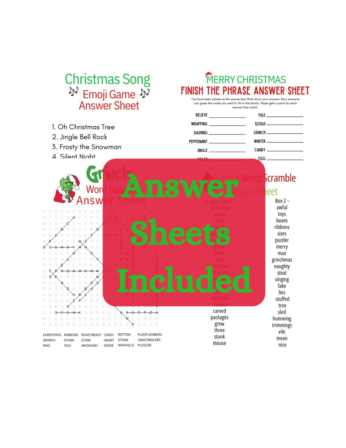 Grinch Games, Christmas Game Bundle, Christmas Party Games, Christmas ...