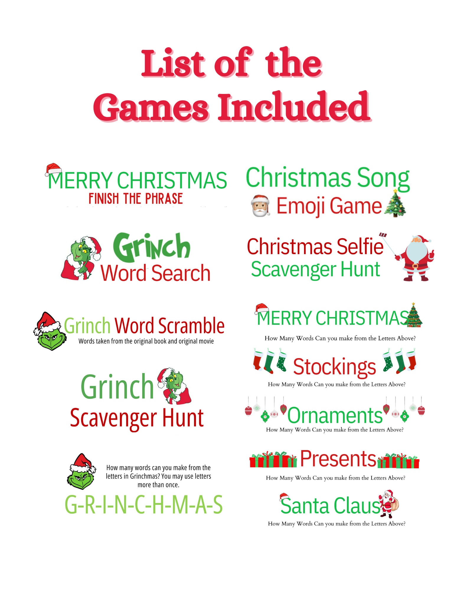 Grinch Games, Christmas Game Bundle, Christmas Party Games, Christmas ...