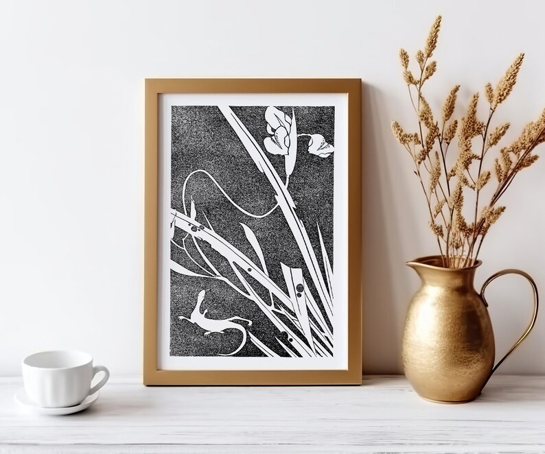 Vintage Japanese Art Print Lizard Flowers Grass Woodblock 19B - Etsy