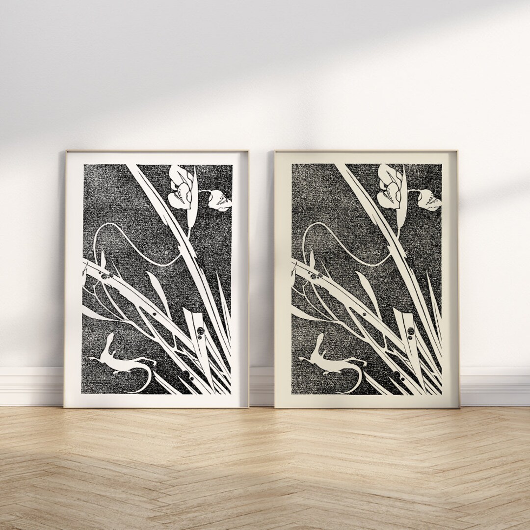 Vintage Japanese Art Print Lizard Flowers Grass Woodblock 19B - Etsy