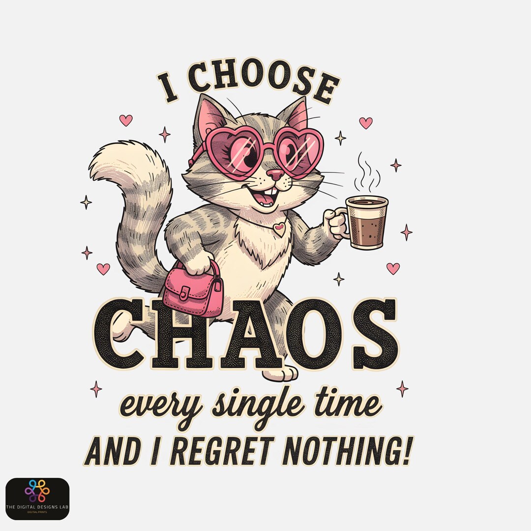 I Choose Chaos PNG Coffee Lover Cat Quote Graphic Design - Etsy