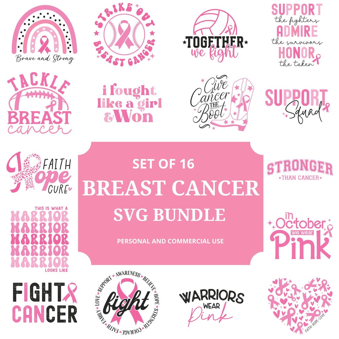 Breast Cancer SVG Bundle | Pink Ribbon Cut Files | Survivor Quote Svgs ...