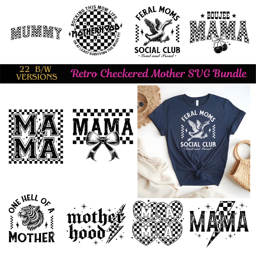 Retro Checkered Mama SVG Bundle | Mother Day Cut Files, Digital ...