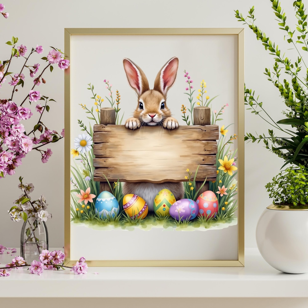 Bunny Sign Clipart - Cute Decor for Easter, Easter DYI Decor, Spring ...