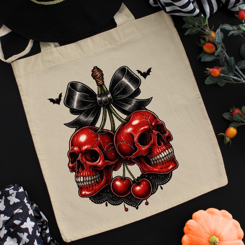 Cherry Gothic Skull PNG: Dark Tattoo Art for Sublimation - Etsy