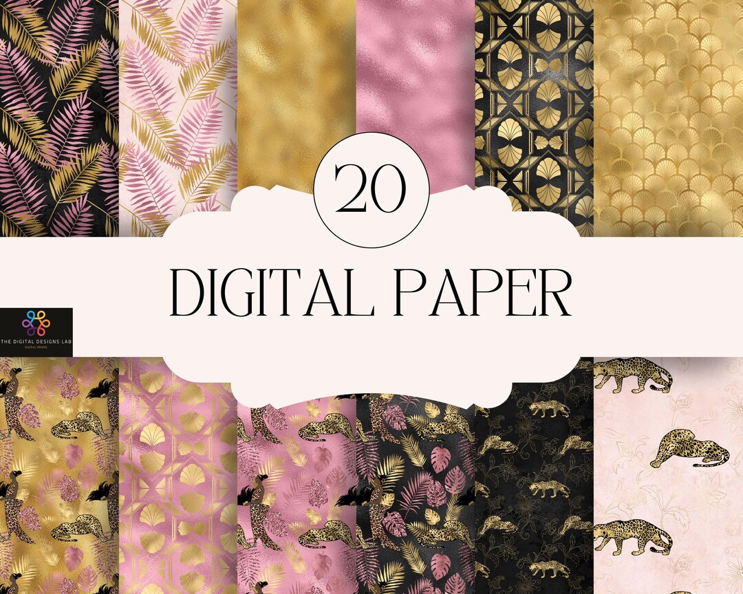 Pink & Gold Leopard Digital Paper: Art Deco Seamless Patterns (PNG, JPG ...