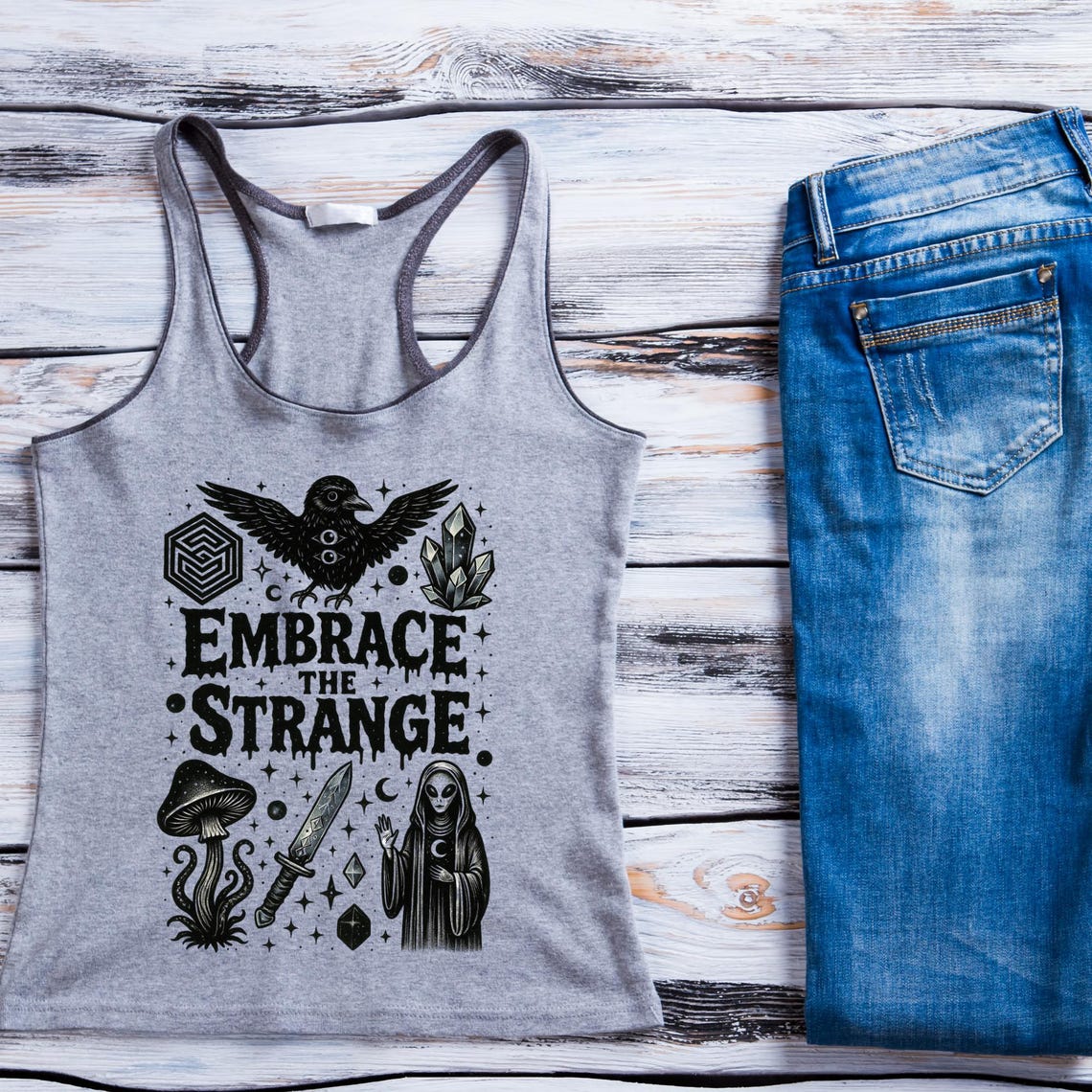 Embrace the Strange Gothic PNG Shirt Design, Dark Occult Witchy Graphic ...