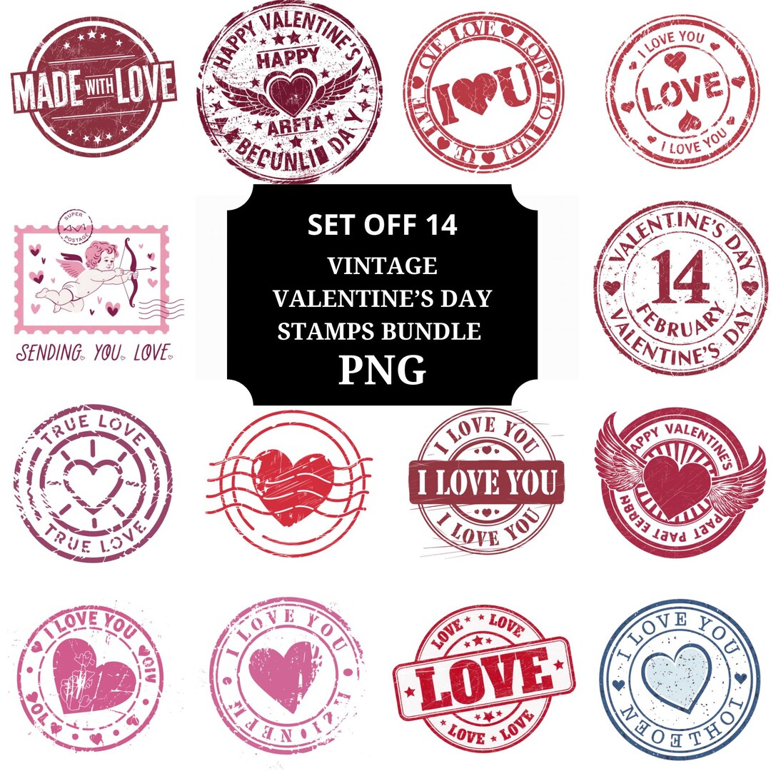 Vintage Valentines Stamps Clipart PNG Love PNG, Valentine Digital ...