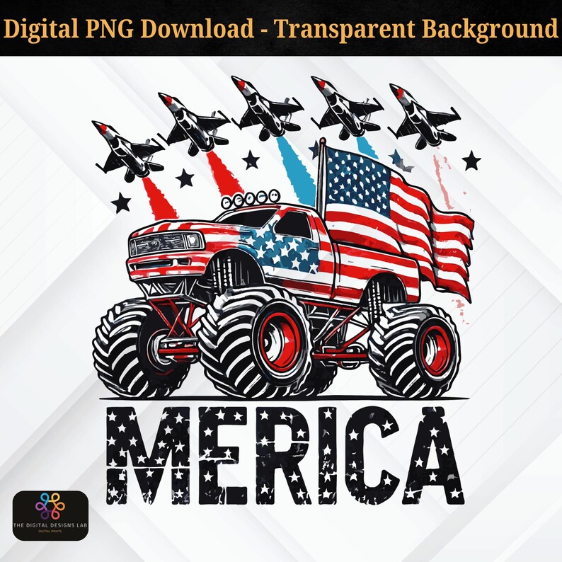 Patriotic Monster Truck PNG for Boys – 'merica 4th of July Sublimation, American Flag Clipart ...