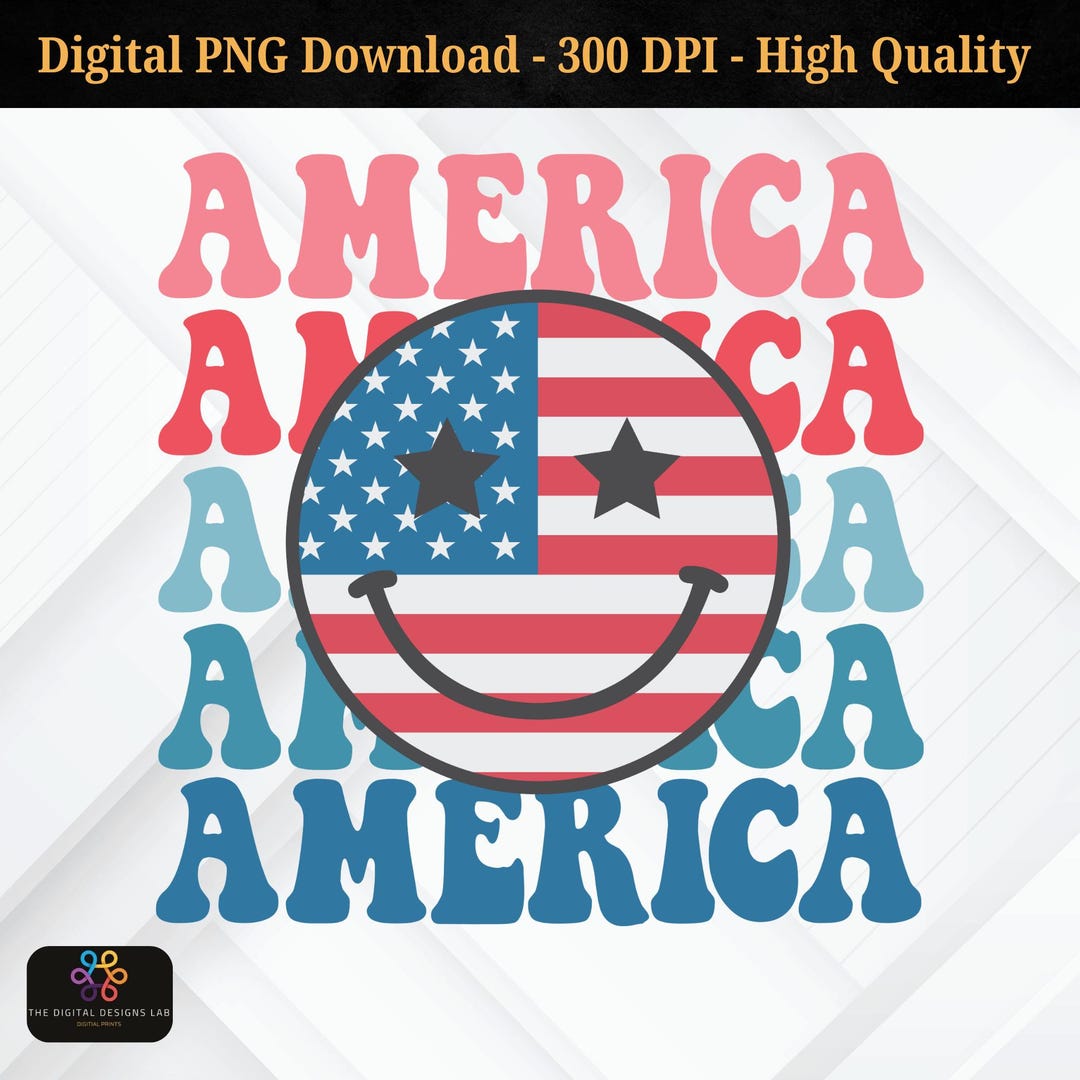 Retro USA Smiley Face PNG – American Flag Sublimation, 4th of July ...