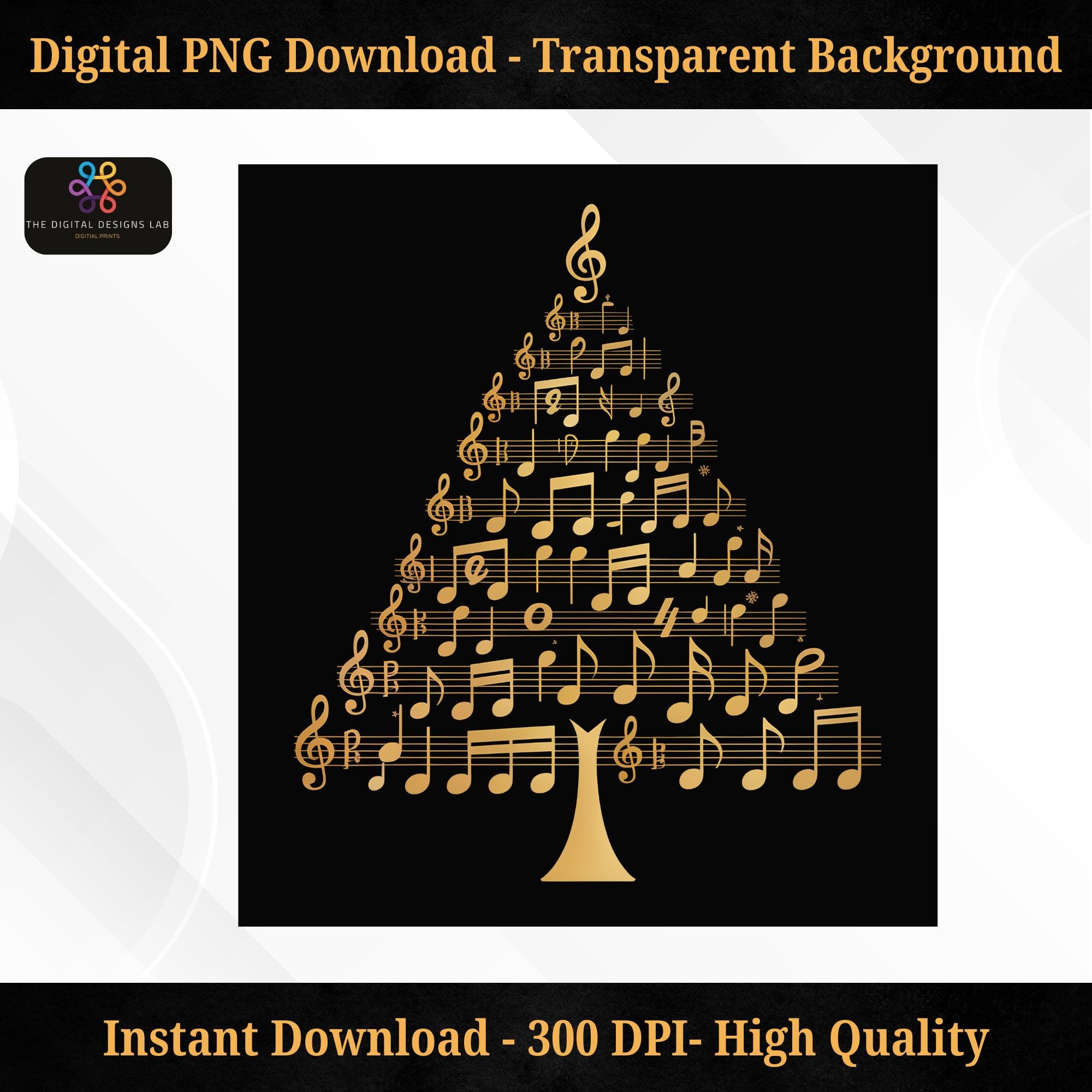 Gold Musical Notes Christmas Tree PNG: Holiday Music Design - Etsy
