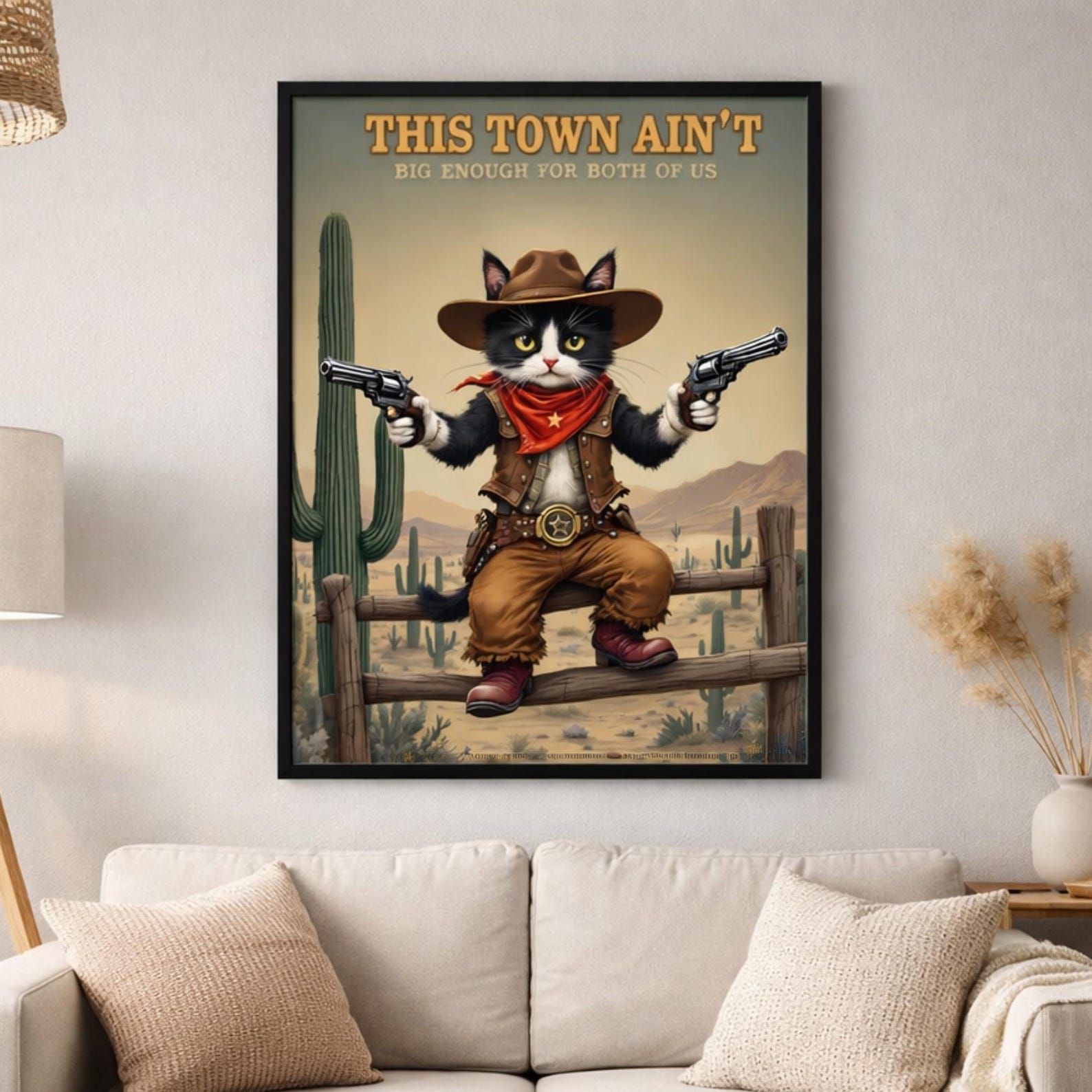 Western Cat Wall Art Cowboy Print Funny Wild West Poster - Etsy