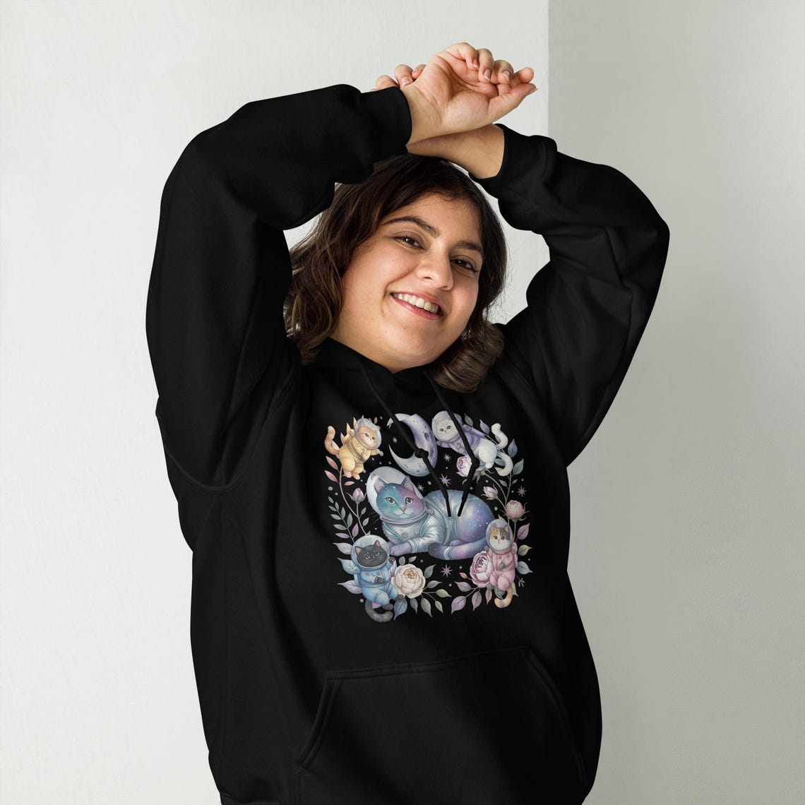 Space Cat Hoodie, Moon Kitten Pullover, Celestial Galaxy Sweatshirt ...