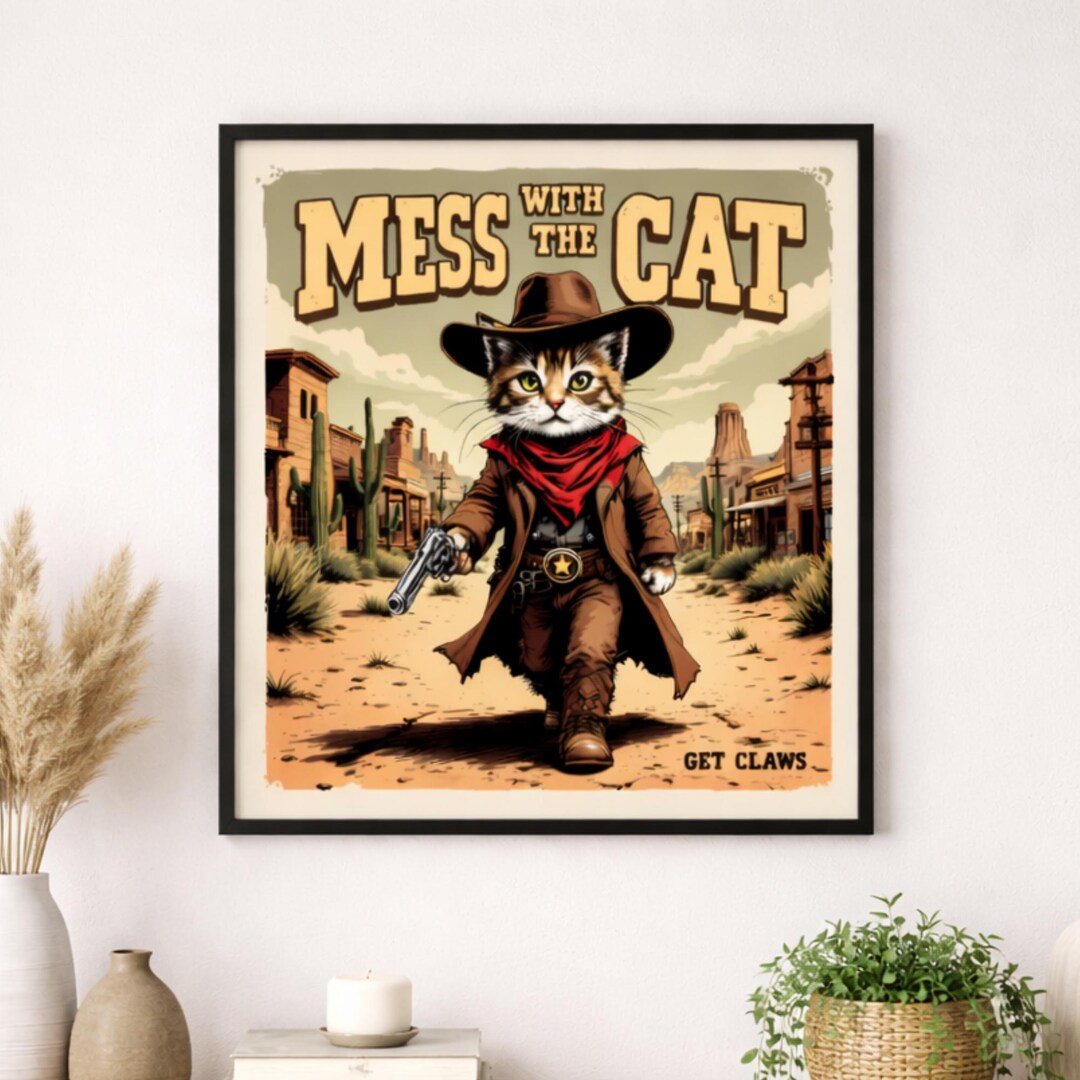Cowboy Cat Poster Western Cat Art Printable Wild West Wall Decor - Etsy