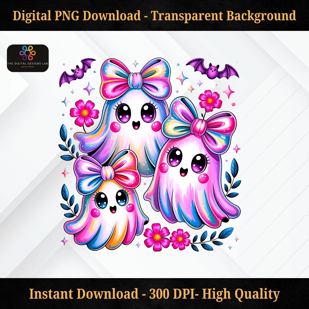 Kawaii Ghost PNG Clipart | Pastel Halloween Ghosts With Bows | Spooky ...