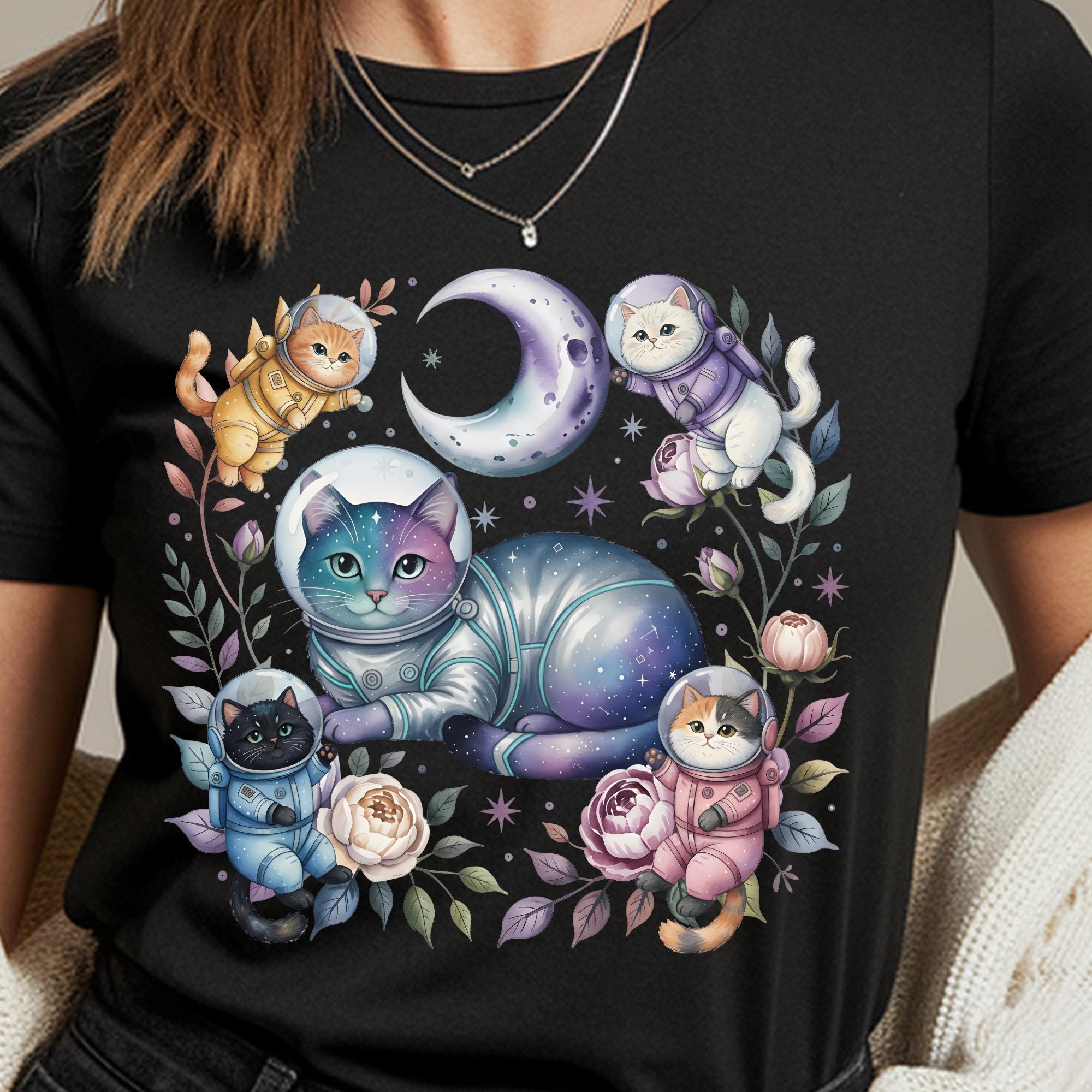Space Cat Shirt, Astronaut Kitty Tee, Moon Lover Top, Celestial Astral ...