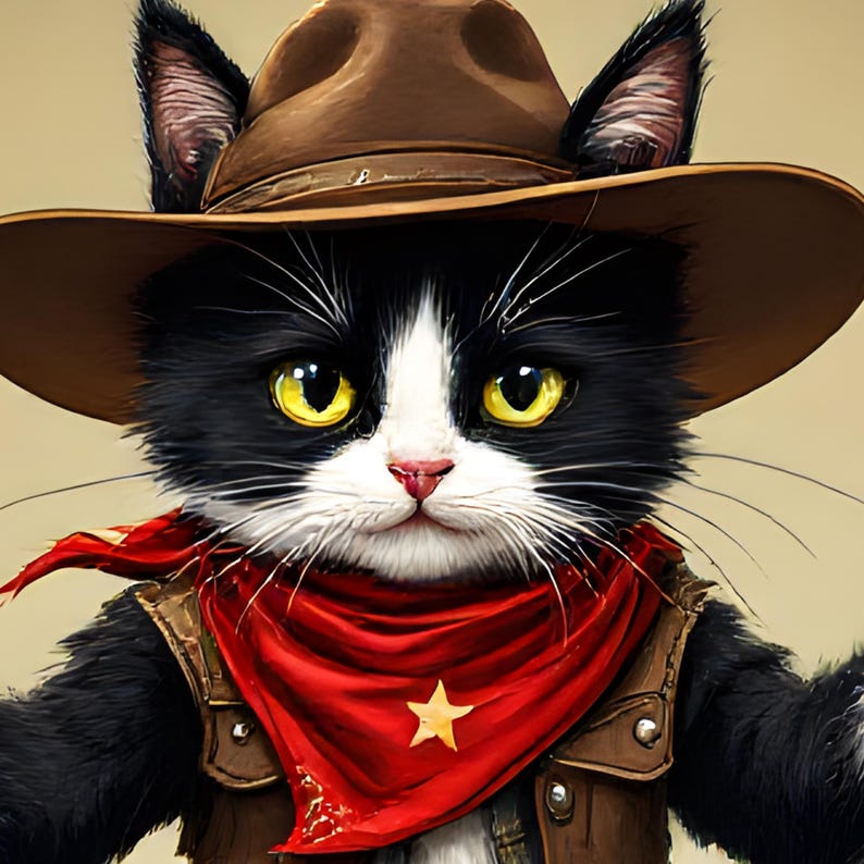 Western Cat Wall Art Cowboy Print Funny Wild West Poster - Etsy