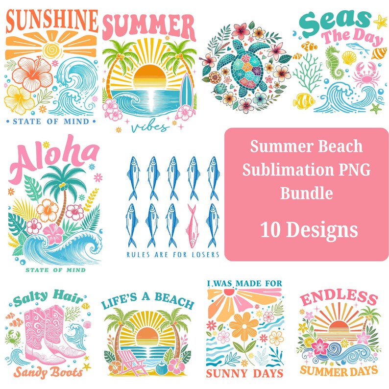 Retro Summer Beach PNG Bundle Tropical Vacation Sublimation Clipart ...