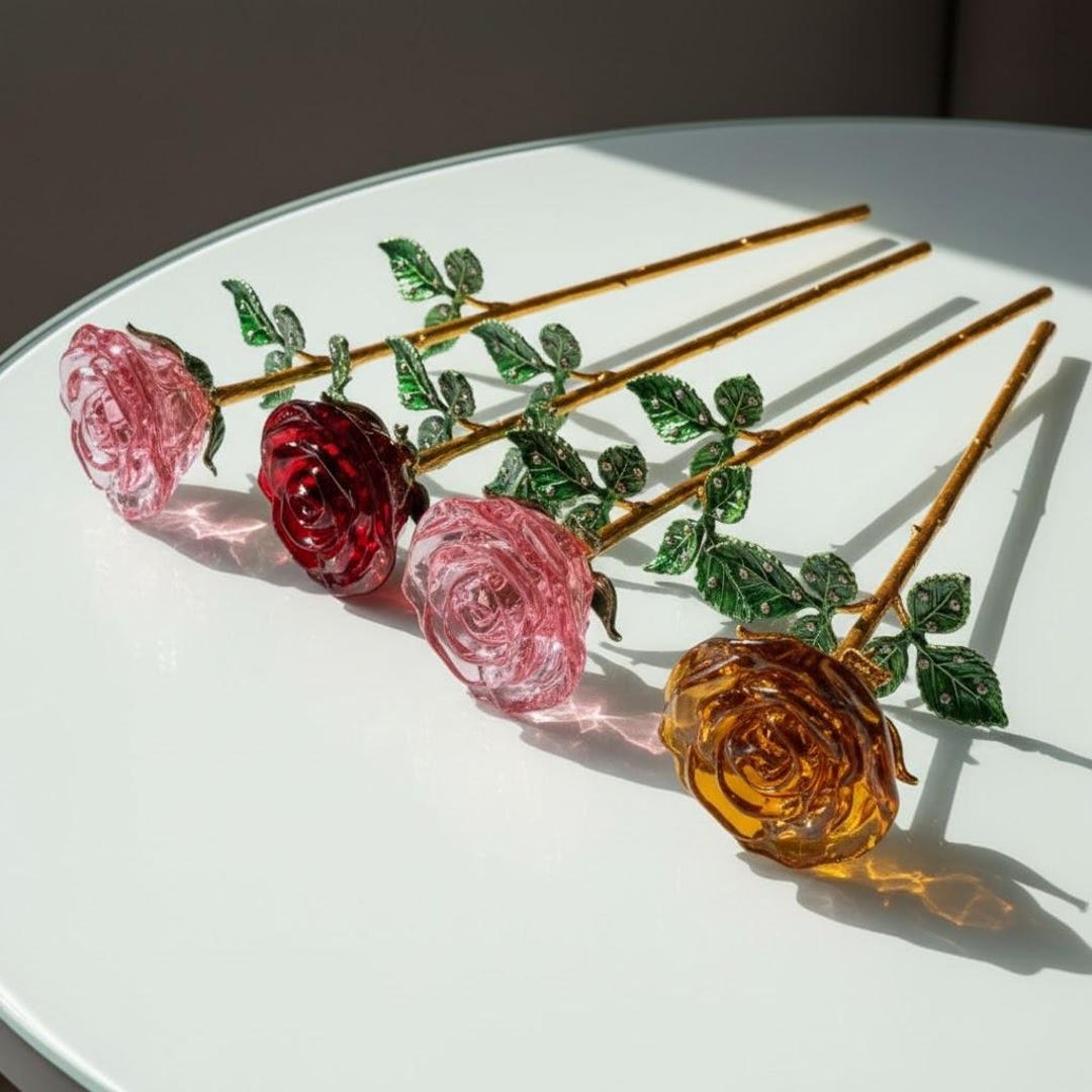 Glass Rose Sculpture, Rose Glass Flower, Glass Flower Gift, Gift for ...