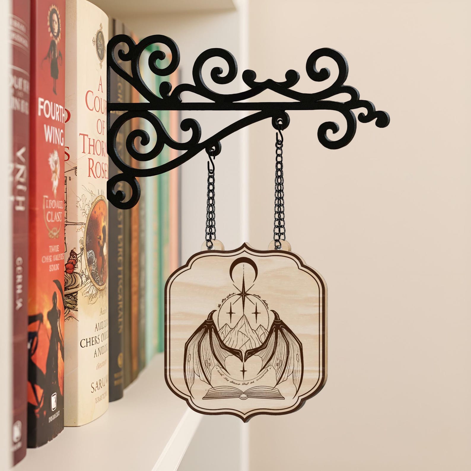 Velaris Book Tavern Signs, Night Court Moon and Wings Design, ACOTAR ...