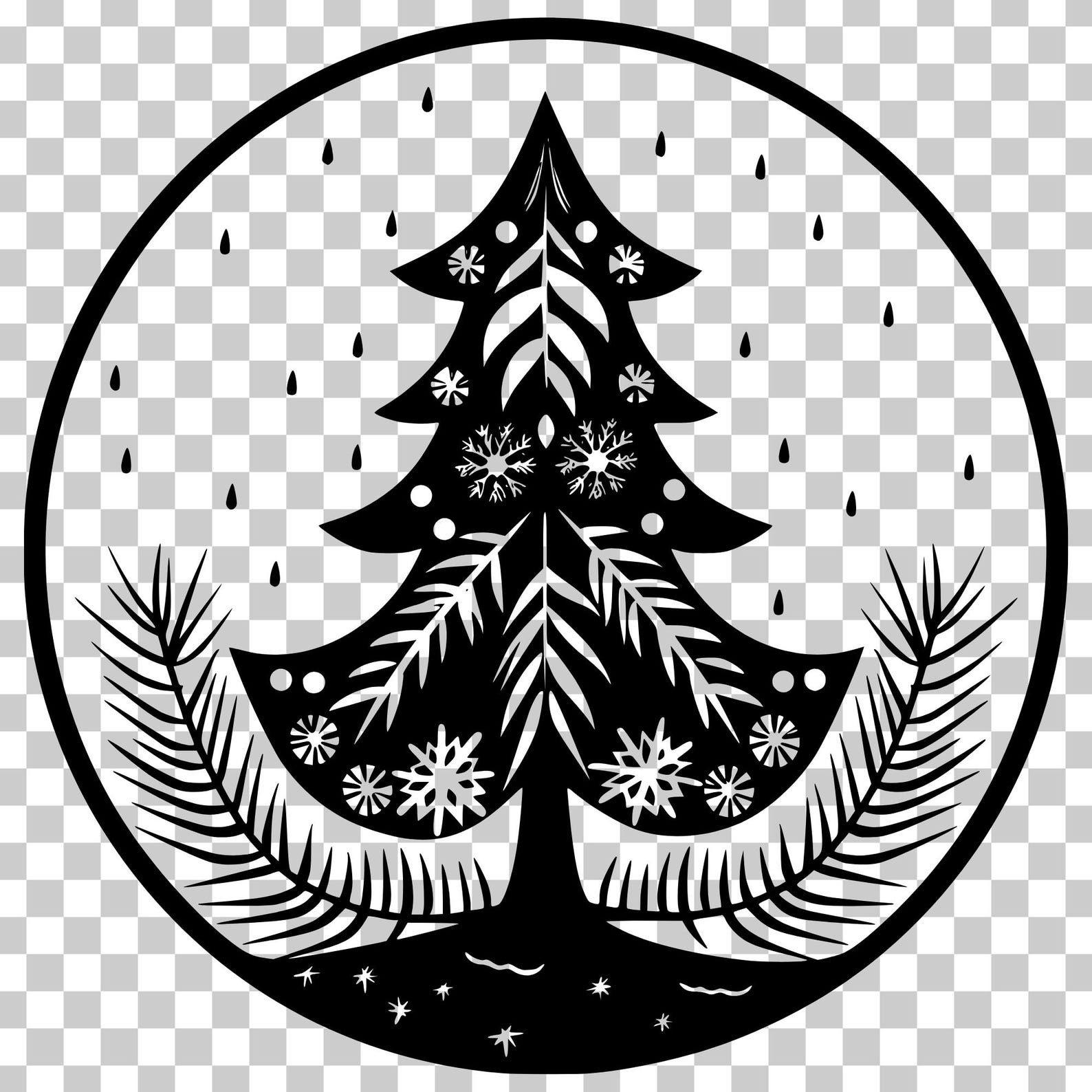 Scandi Folk Art Christmas Tree Scene Svg, Scandinavian Christmas Tree ...