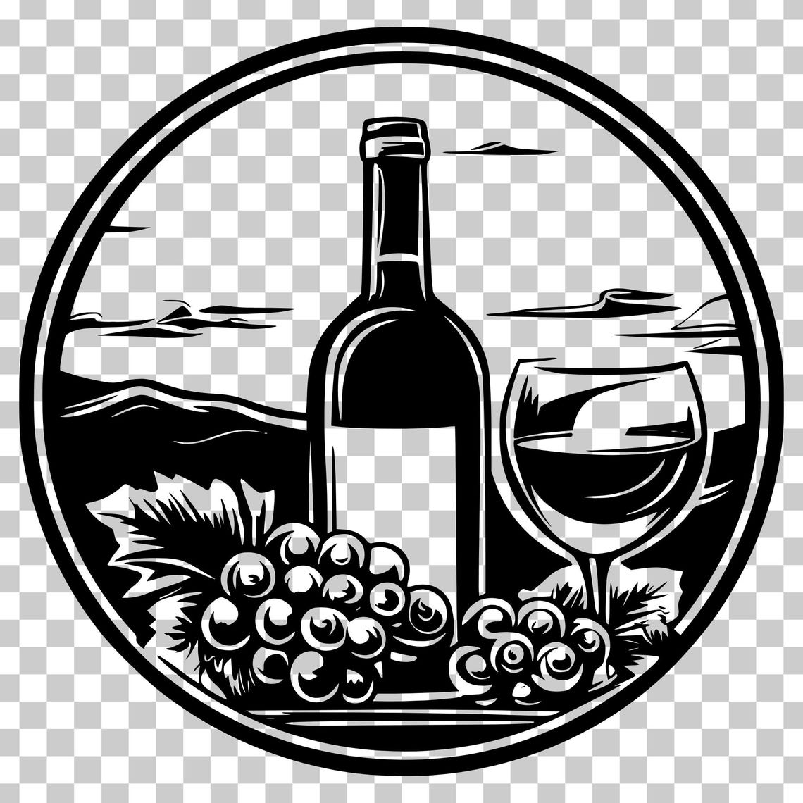 Wine and Grapes Vector Scene, Tuscany Vineyard SVG, PNG (digital ...