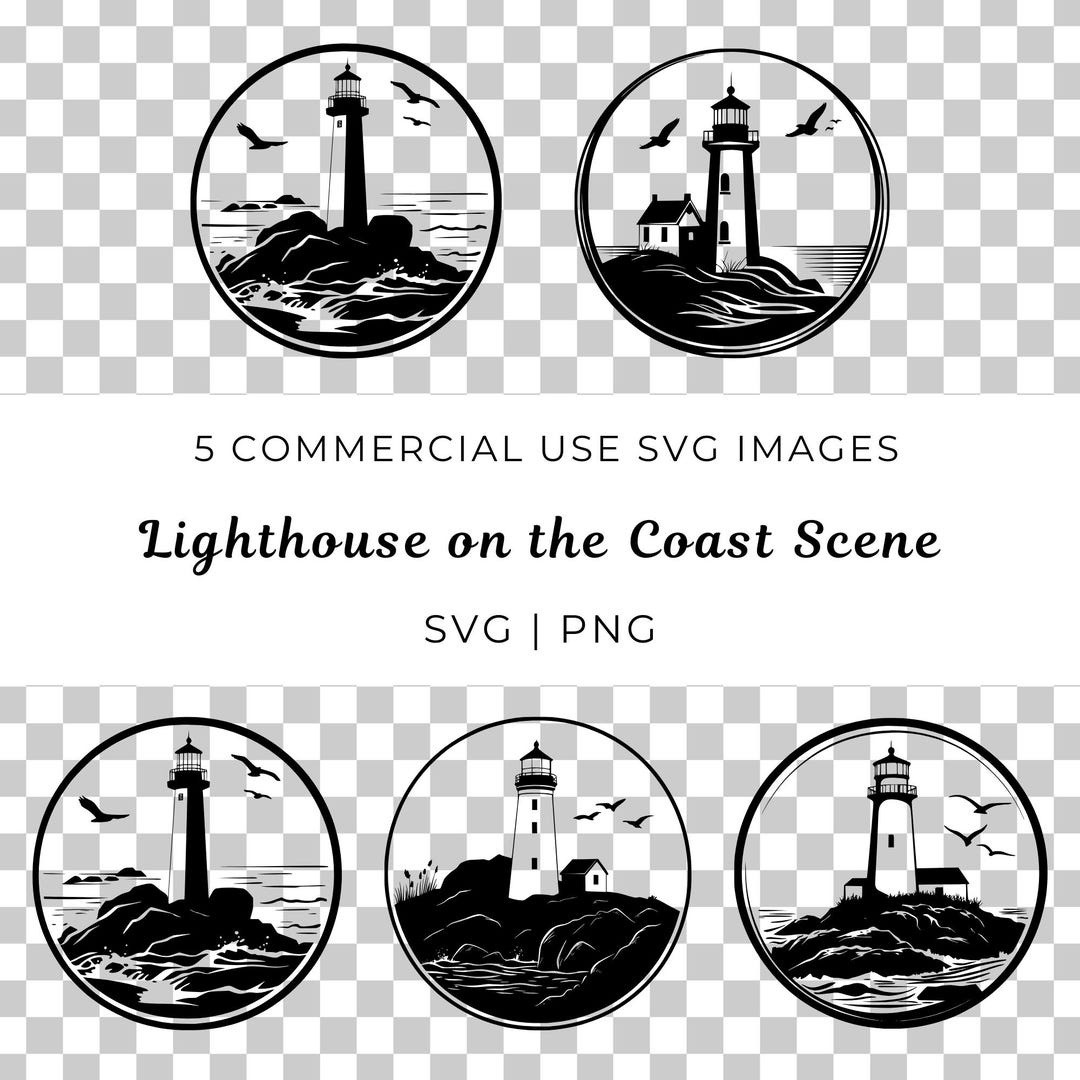 Lighthouse on the Coast Scene Svg, Beach Lighthouse Svg, Ocean View ...