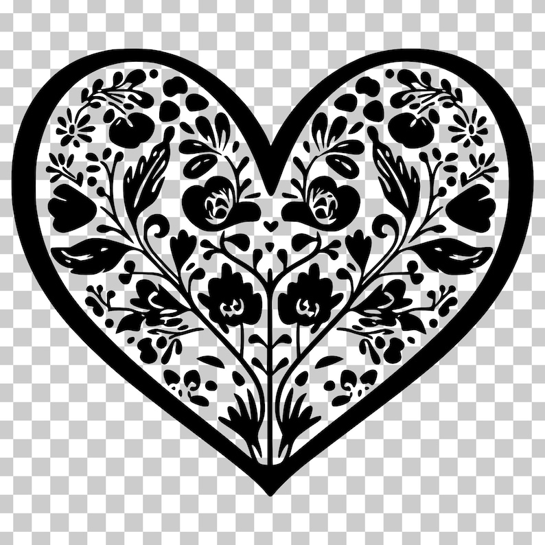 Scandi Folk Art Heart Svg, Scandinavian Floral Vector, Folk Art Heart ...