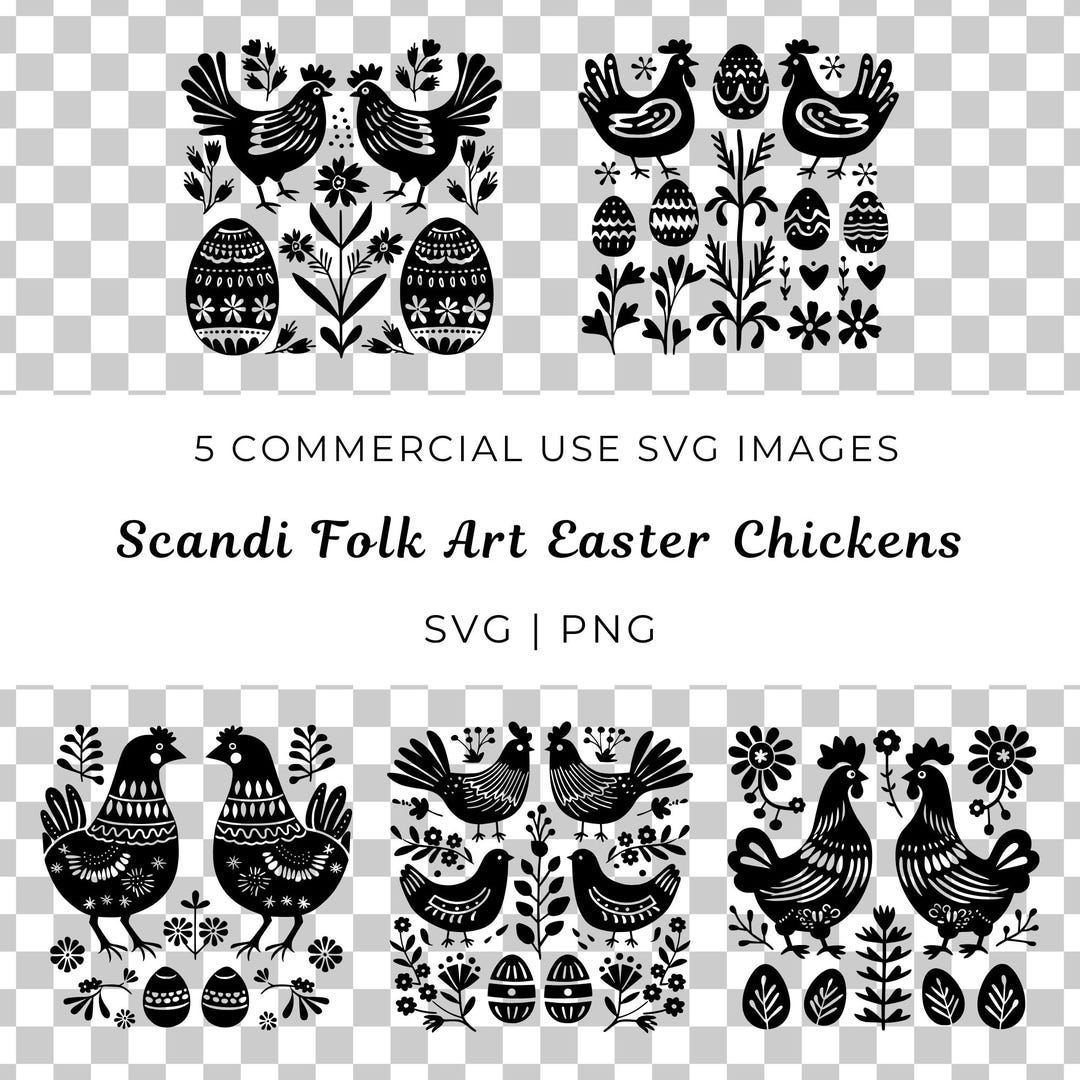 Scandi Folk Art Easter Chickens Svg, Cute Easter Chicken SVG, Adorable ...