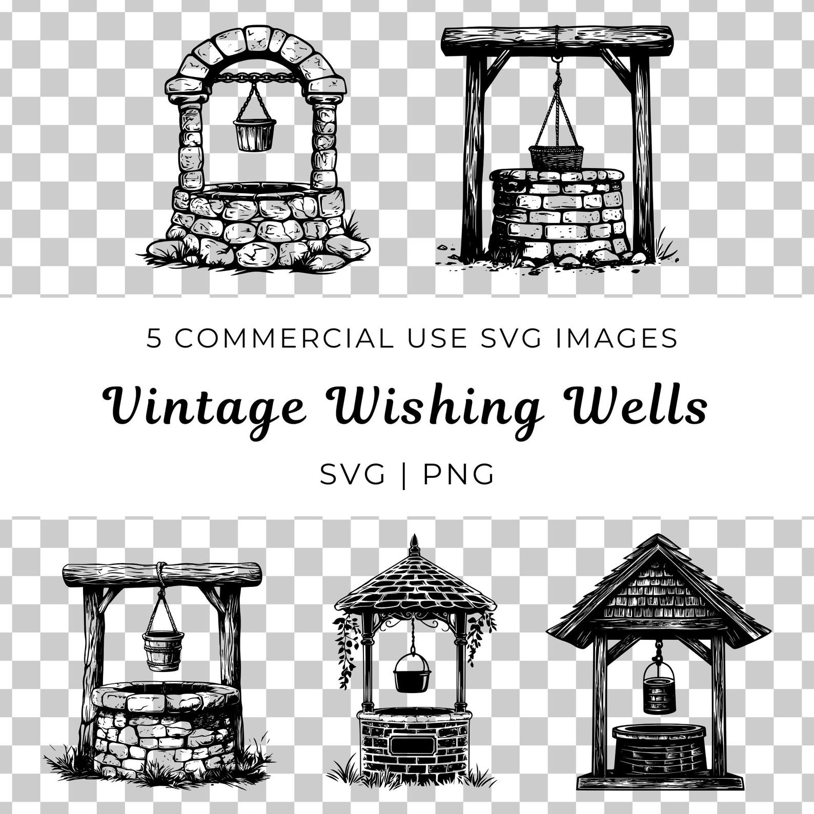 Vintage Wishing Wells Svg, Rustic Well Vector, Classic Water Well Svg ...
