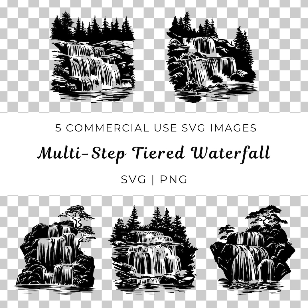 Multi-step Tiered Waterfall Svg, Cascading Waterfall Svg, River Stream ...