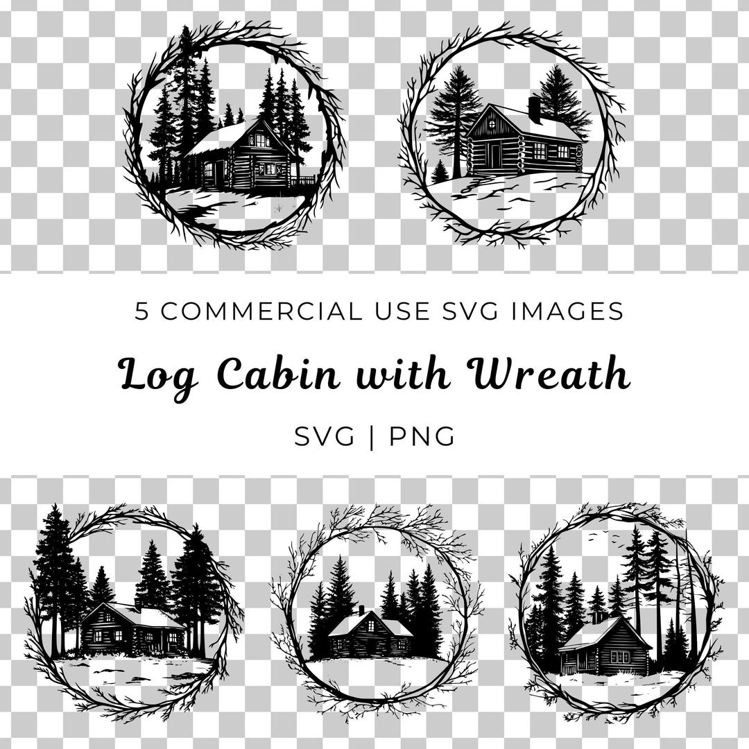 Log Cabin With Wreath SVG, Rustic Cabin Vector (digital Download) - Etsy UK