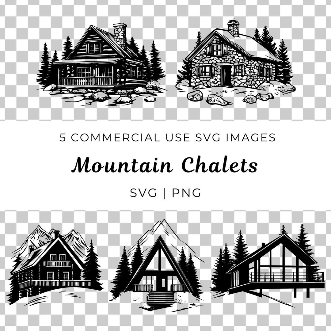 Mountain Chalet Svg, Alpine Cabin Svg, Rustic Chalet Svg, Snowy ...