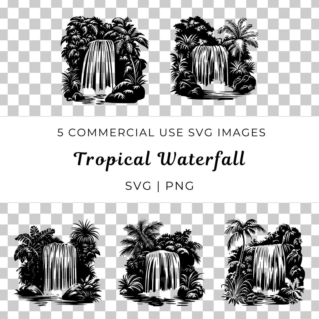 Tropical Waterfall Svg, Jungle Waterfall Vector, Island Waterfall Svg ...