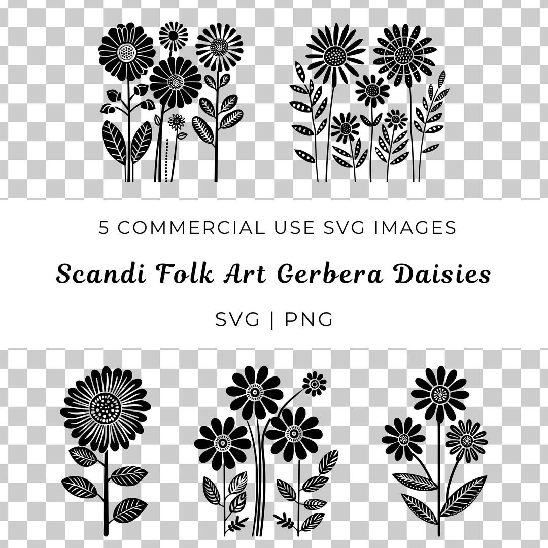 Scandi Folk Art Gerbera Daisies Svg, Quality Gerbera SVG, Spring Folk ...