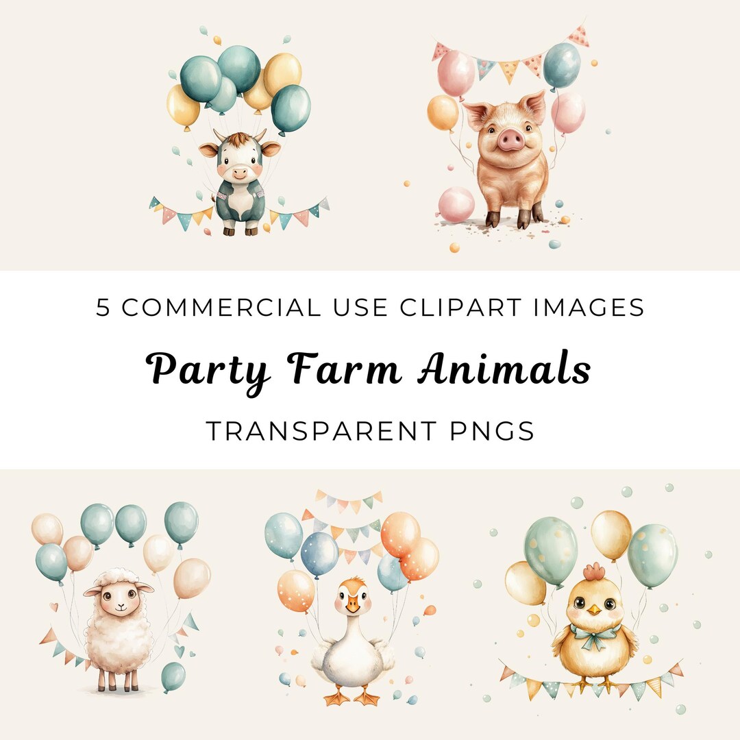 Party Farm Animals Clipart, Farm Party Png, Birthday Png, Farm Animal ...