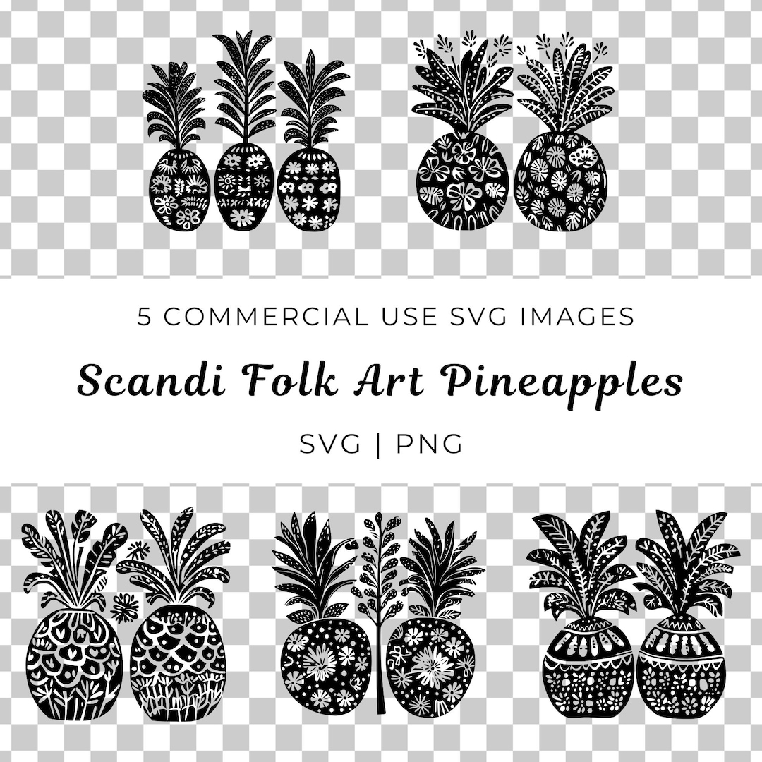 Scandi Folk Art Pinapples Svg, Tropical Fruit Svg, Rustic Scandi Fruit ...