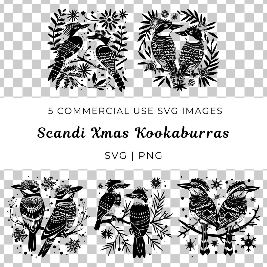 Scandi Christmas Kookaburras Svg, Christmas Wildlife Svg, Scandi ...