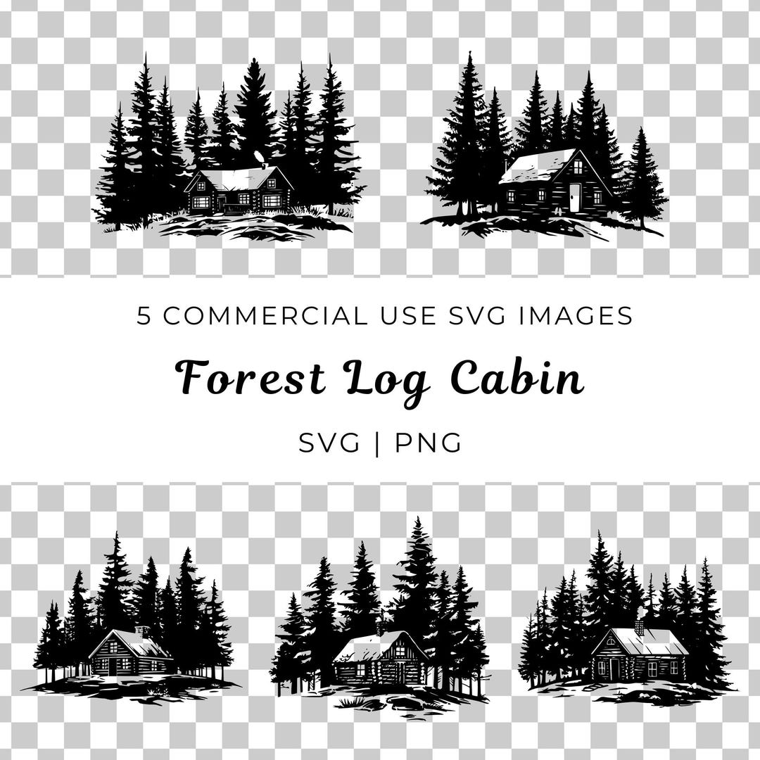 Forest Log Cabin Svg, Rustic Wooden Cabin, Forest Scene Clipart ...