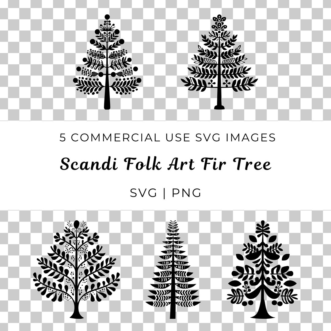 Scandi Folk Art Fir Tree Svg, Folk Art Evergreen Vector, Nordic Pine ...