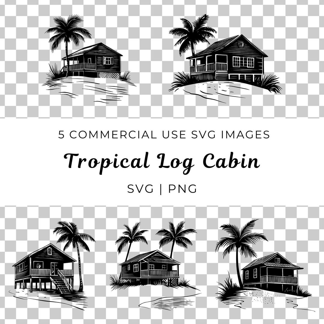 Seaside Tropical Log Cabin Svg, Beach House Svg, Beach Huts Seaside ...