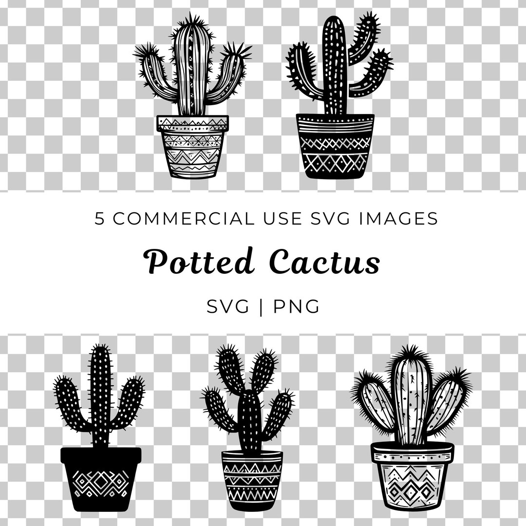 Potted Cactus Svg, Succulent Plant Vector, Desert Plant Svg, Botanical ...