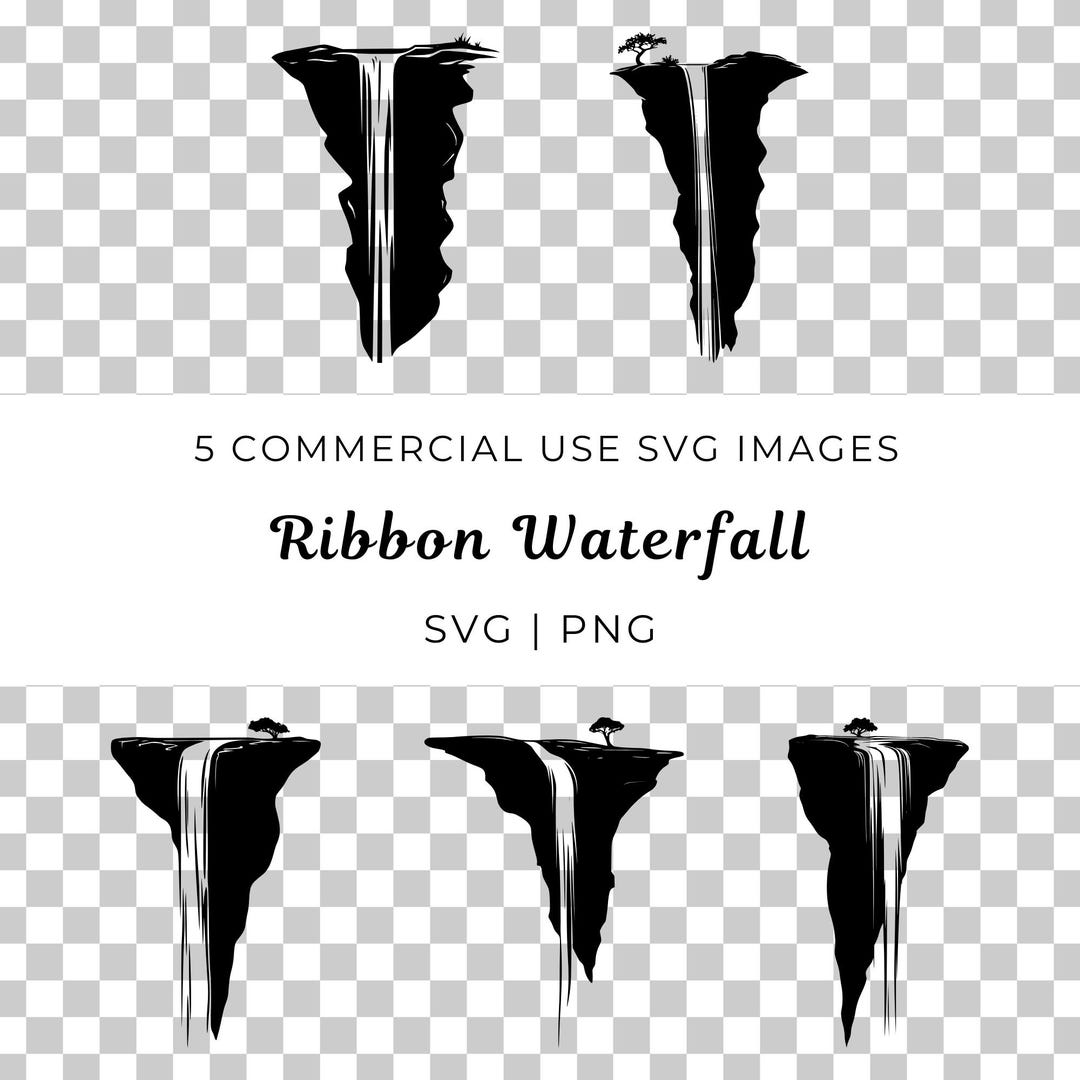 Ribbon Waterfall Svg, Serene Waterfall Vector, Narrow Waterfall Graphic ...